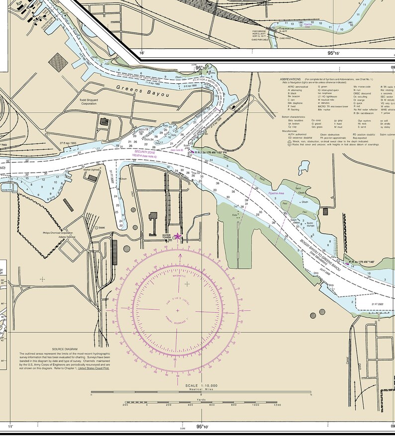 Nautical Charts of Houston Ship Channel Carpenters Bayou to - Etsy