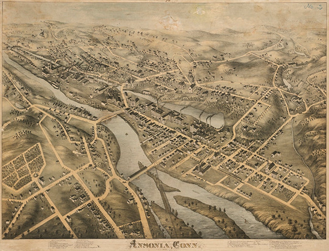 Map of Ansonia, New Haven Co., Connecticut CT 1875. O.H. Bailey ...