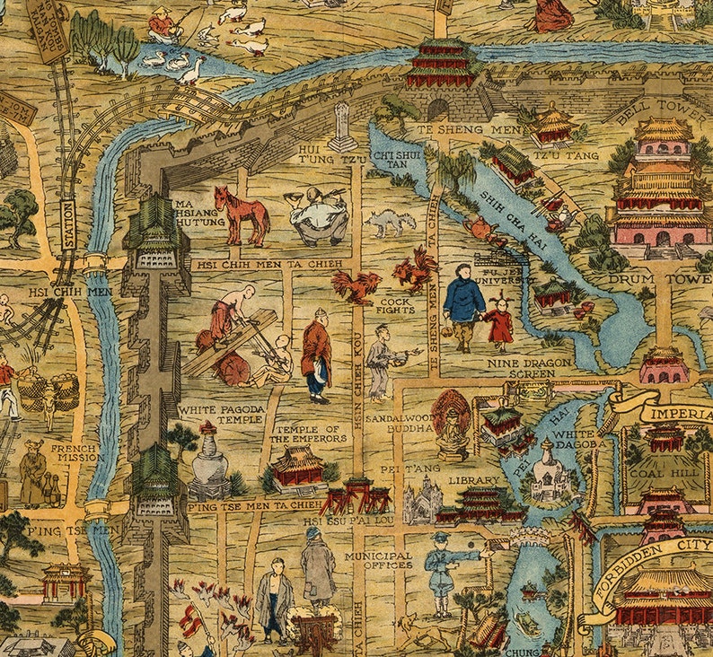 The Historic Map of Peiping beijing China 1936. Vintage - Etsy