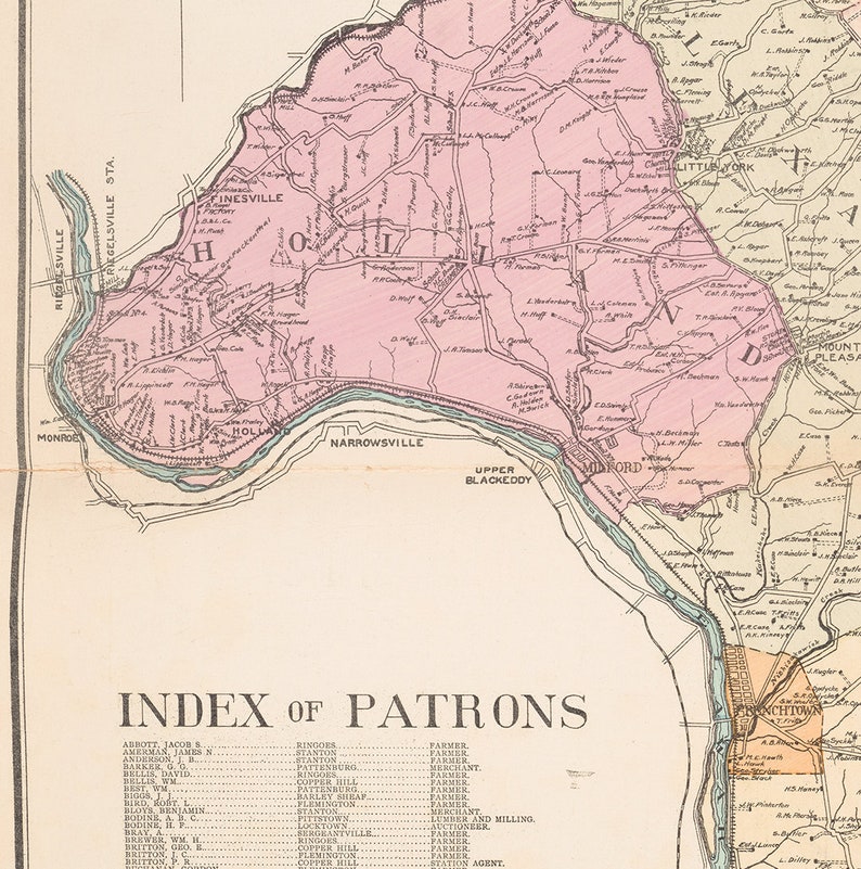 Map of Hunterdon County New Jersey 1902. Vintage Restoration - Etsy