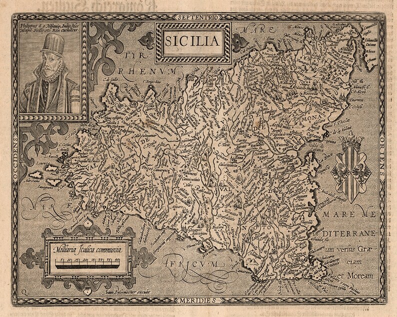 Map of Sicily Italy 1600s. Vintage Home Deco Style Old Wall - Etsy