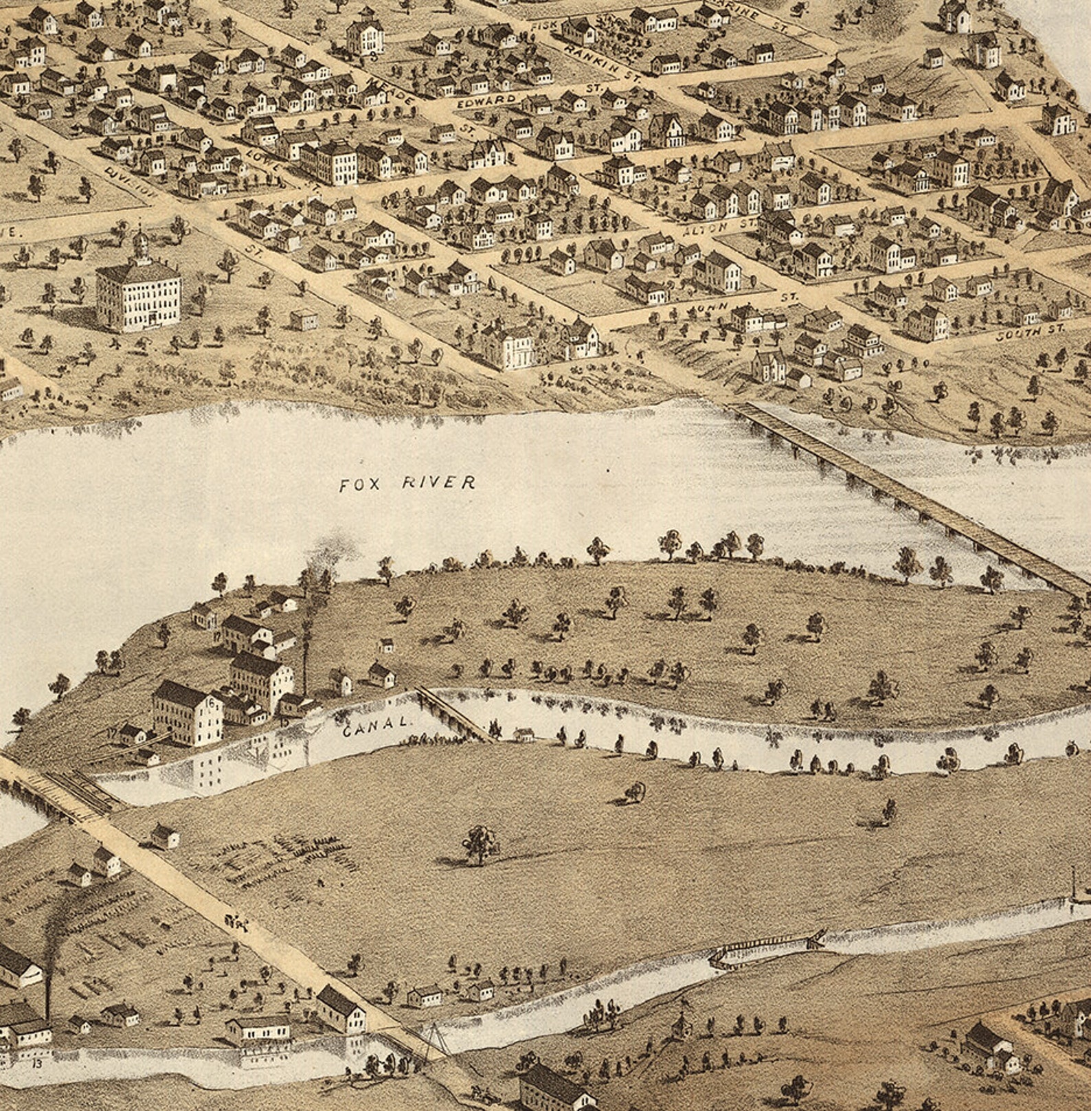 Map of Appleton, Outagamie Co., Wisconsin 1867, WI. Vintage Restoration ...