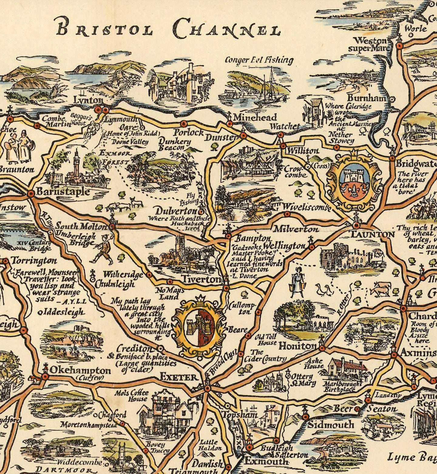 Historic Pictorial Map : Pratts High Test Plan of the West Country ...