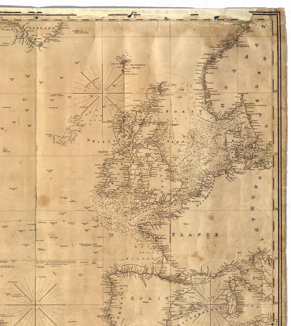 North Atlantic Ocean, 1835 Map. Vintage Home Deco Style Old Wall Map ...