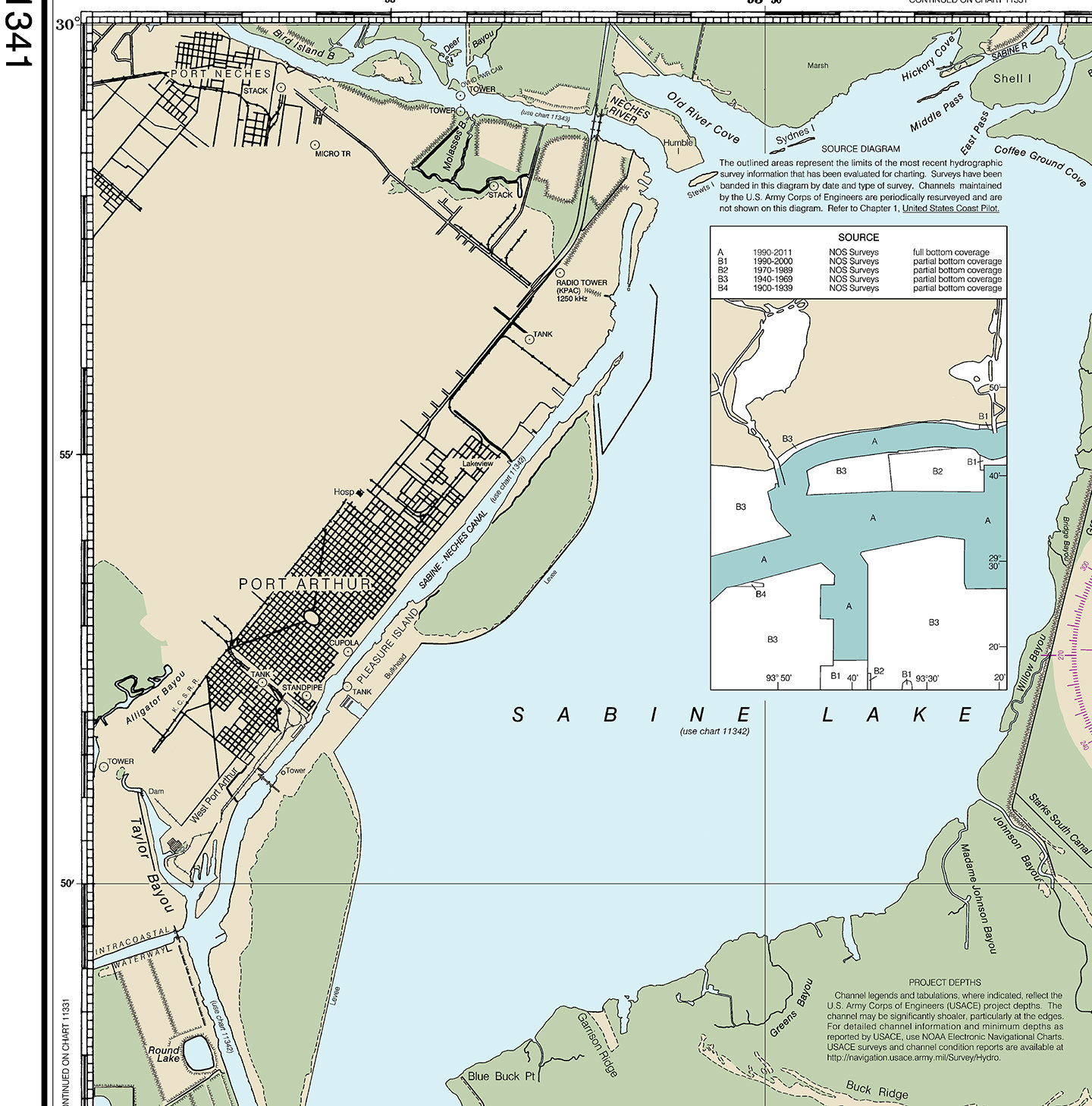 NOAA Nautical Charts of Calcasieu Pass to Sabine Pass - Etsy UK