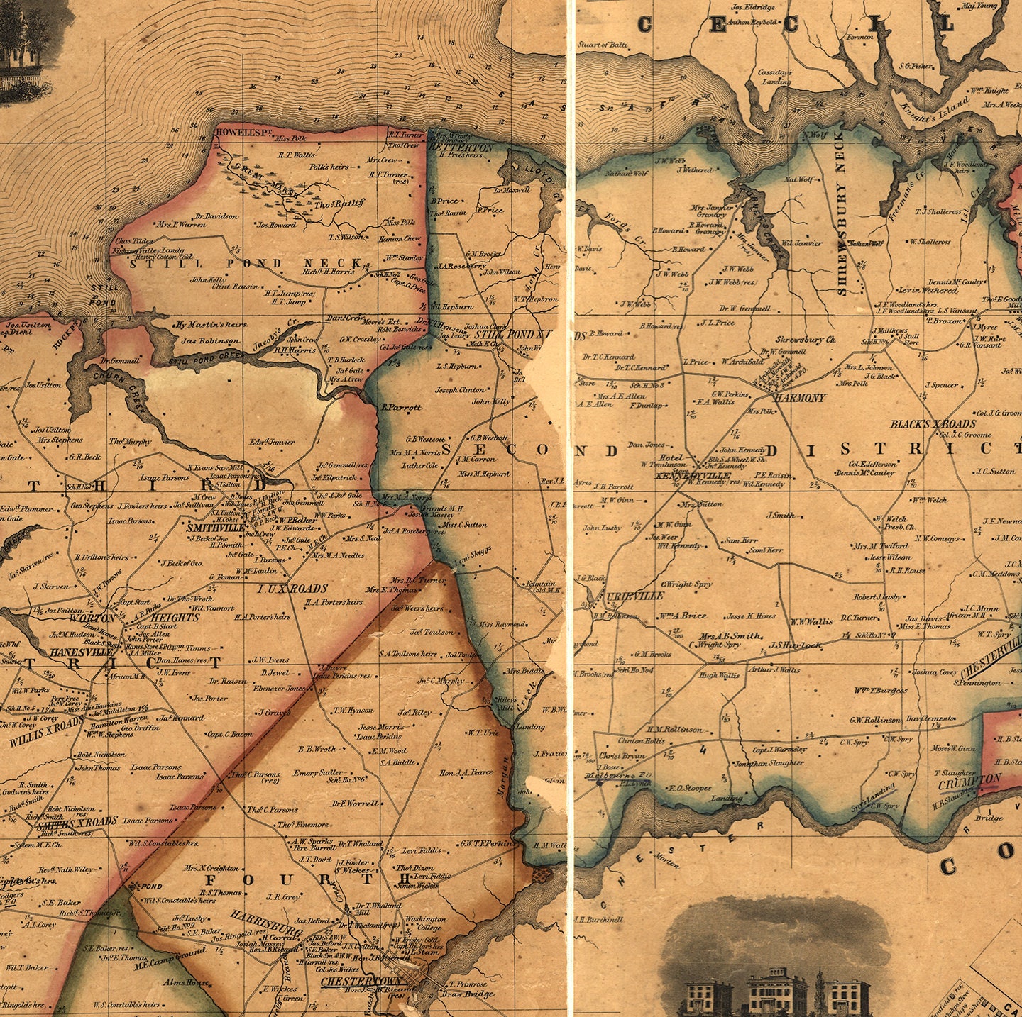 Map of Kent County Maryland. 1860. Vintage home Deco Style | Etsy