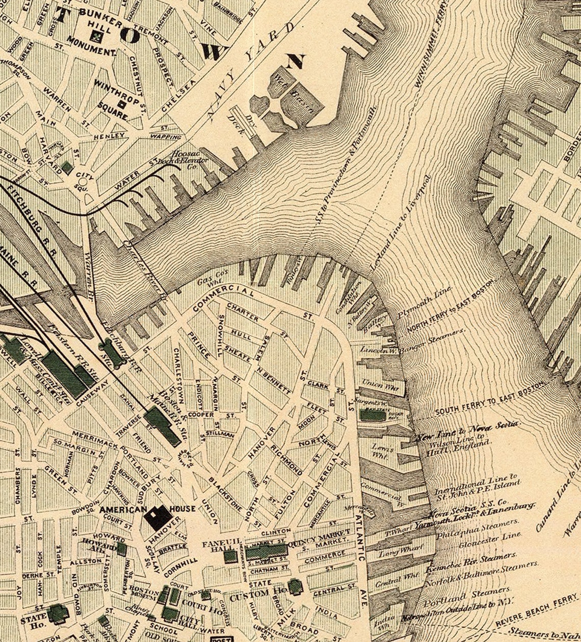 Map of Boston 1884. Restoration Hardware Home Deco Style Old - Etsy