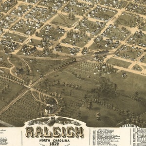 Map of Raleigh, North Carolina NC 1872. Vintage Restoration Hardware ...