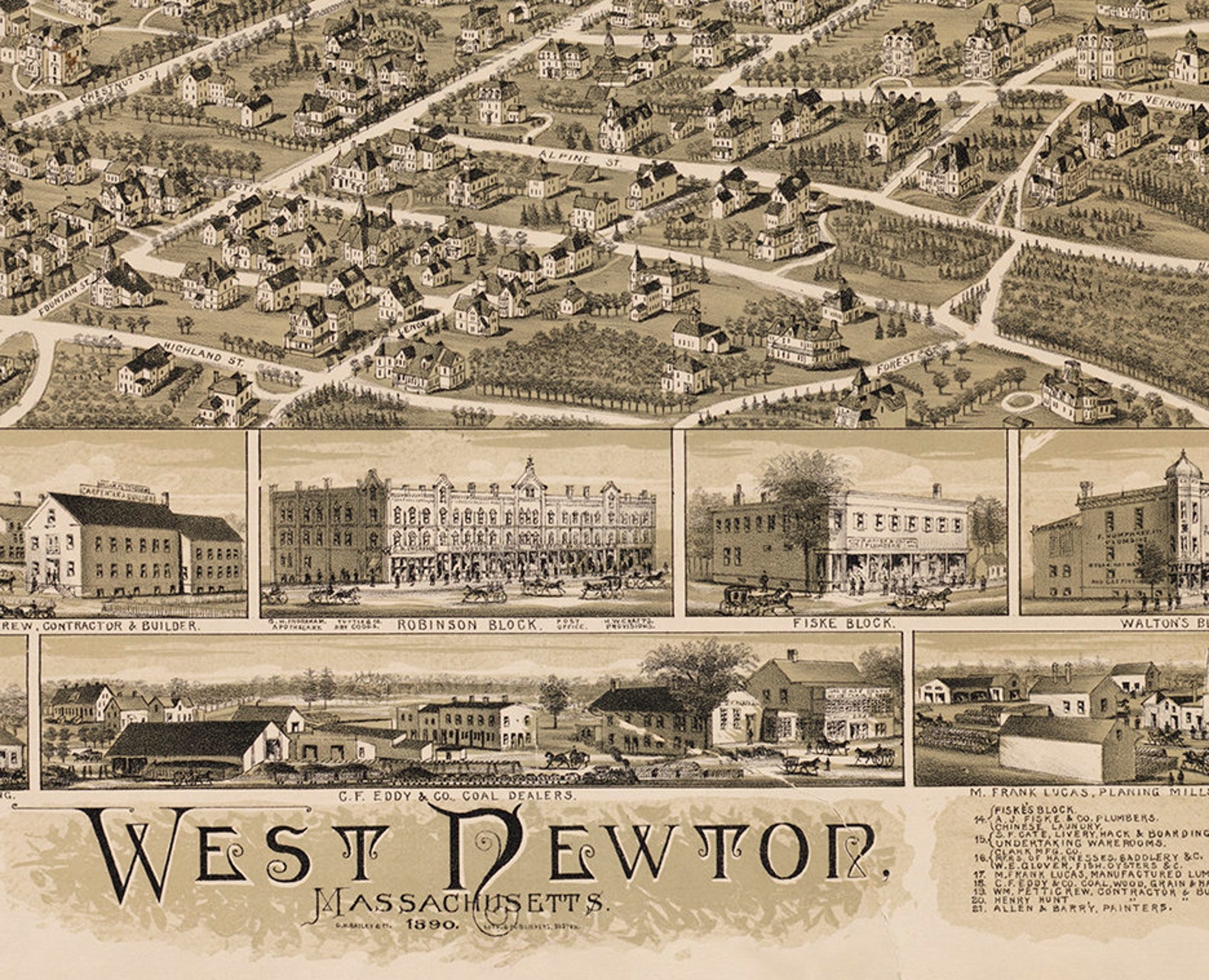 Map of West Newton, Massachusetts (MA.), 1890. Restoration Hardware ...
