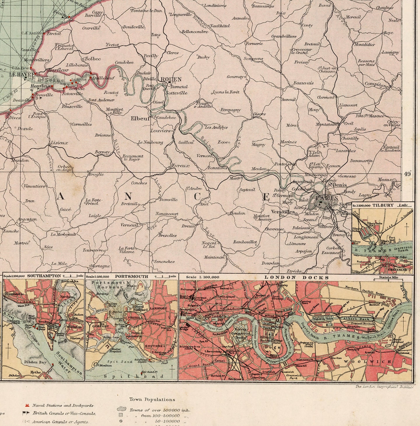 Nautical Chart of the English Channel, 1905. Vintage Home Deco Style ...