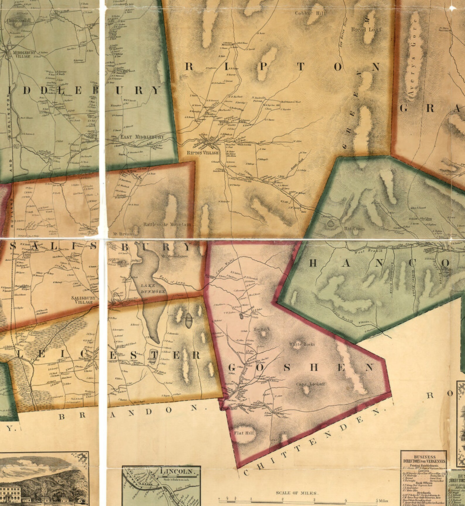 Map of Addison County Vermont VT 1857. Vintage Restoration - Etsy