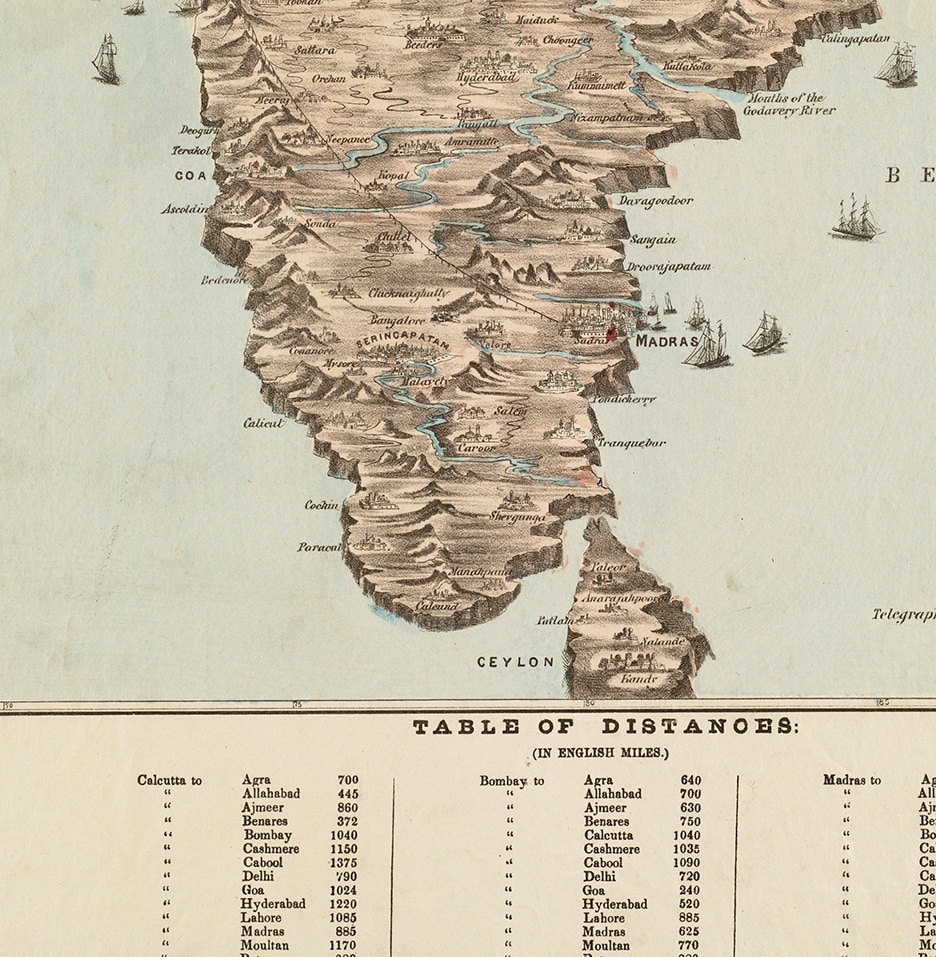 Map of India 1857, Panoramic View. Vintage Restoration Hardware Home ...