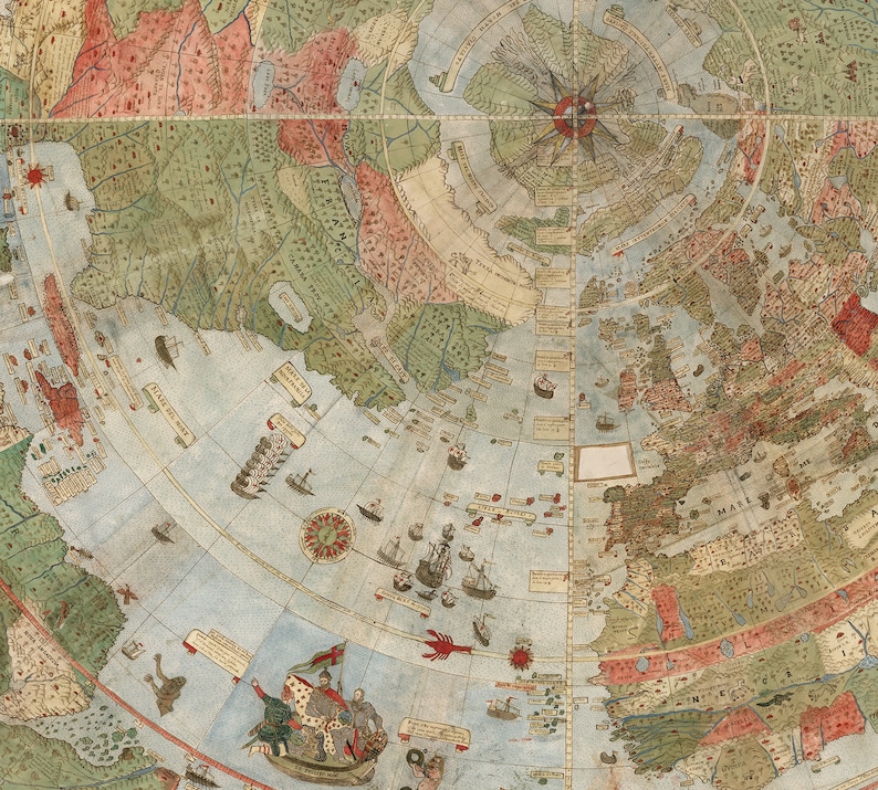 Mapa de la tierra plana del mundo 1587 Urbano Monte Poster - Etsy México