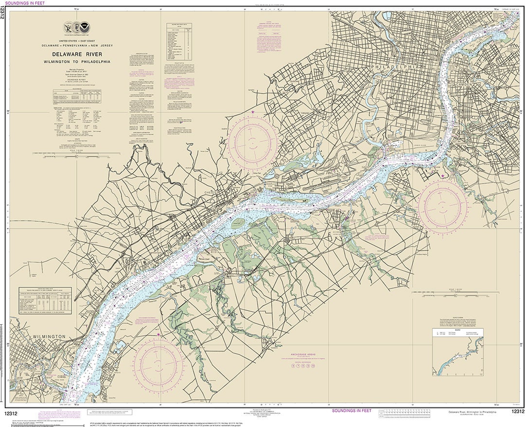 Nautical Charts of Delaware River. Wilmington to Philadelphia 12312 ...