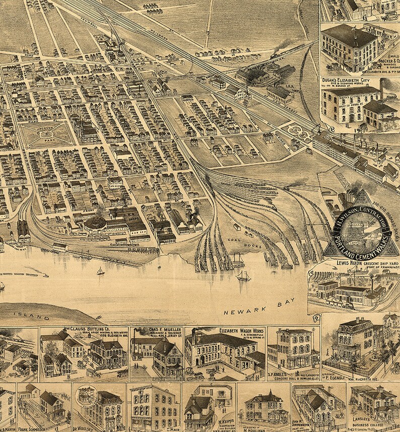 Elizabeth, New Jersey, NJ Map 1898. Landis & Hughes. Vintage ...