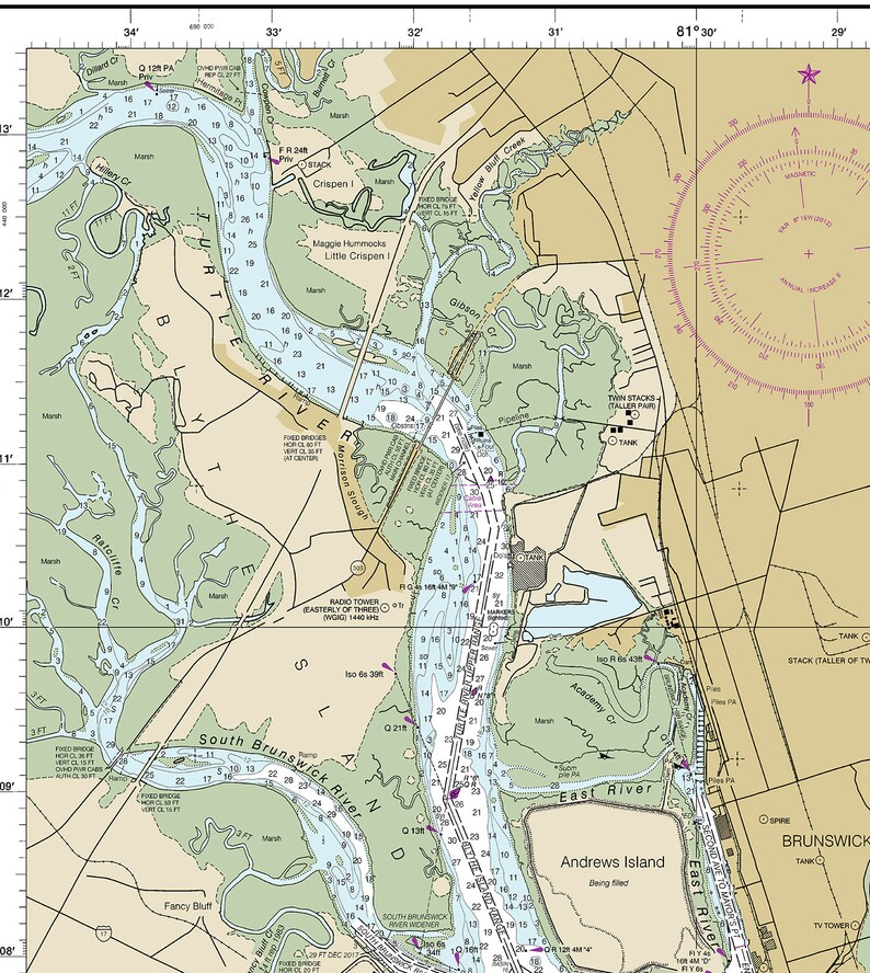 Nautical Charts of St Simons Sound, Brunswick Harbor and Turtle River ...
