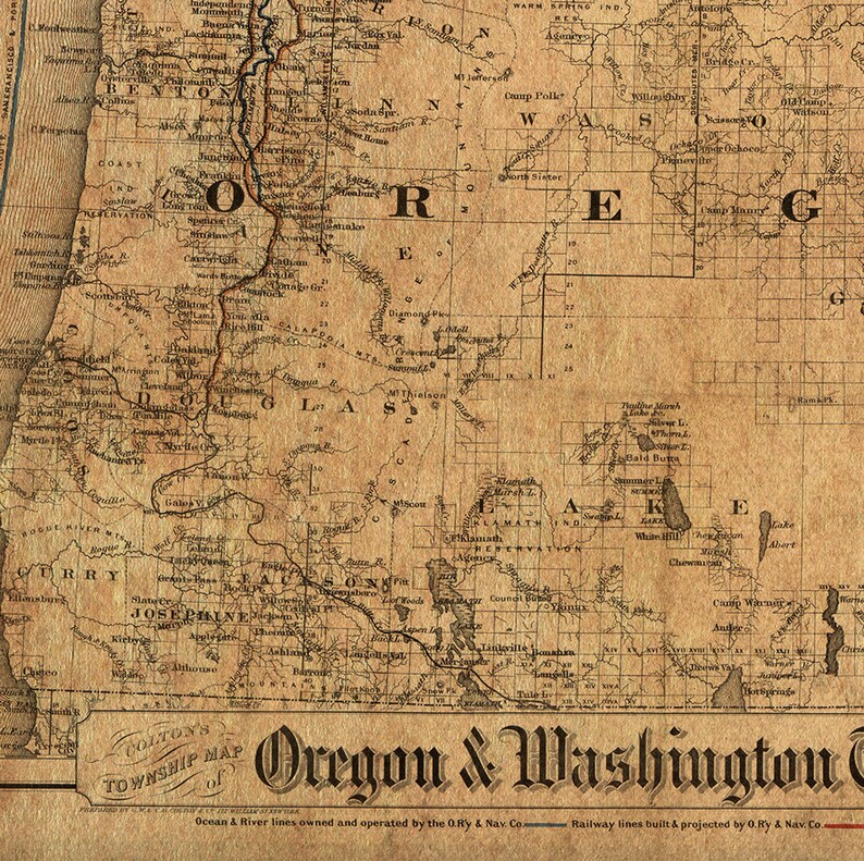 Map of Oregon & Washington State, 1880. Vintage Restoration Hardware ...