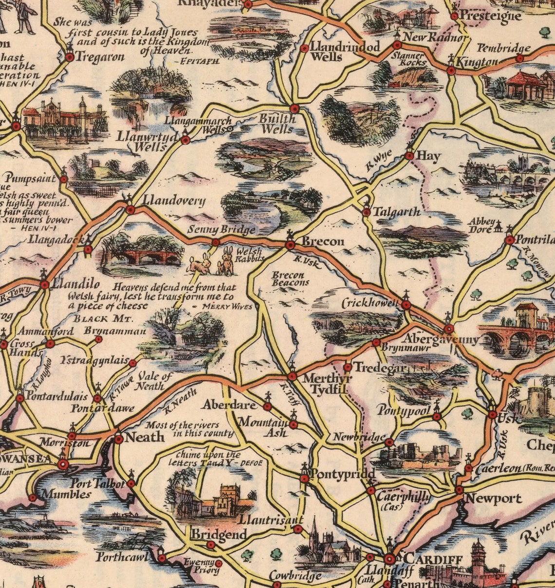 Historic Pictorial Map Esso Pictorial Plan of Wales With - Etsy
