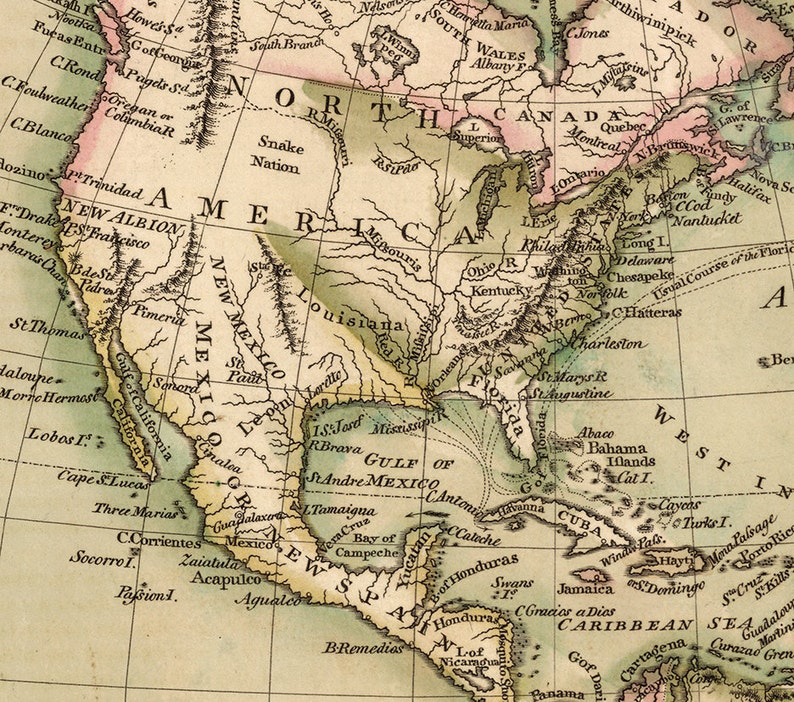 Map of America 1814. Vintage Restoration Hardware Home Deco - Etsy