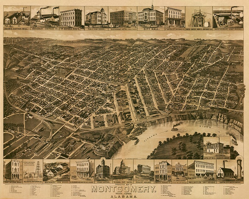 Montgomery, State Capital of Alabama AL., 1887. Home Deco Style Old ...