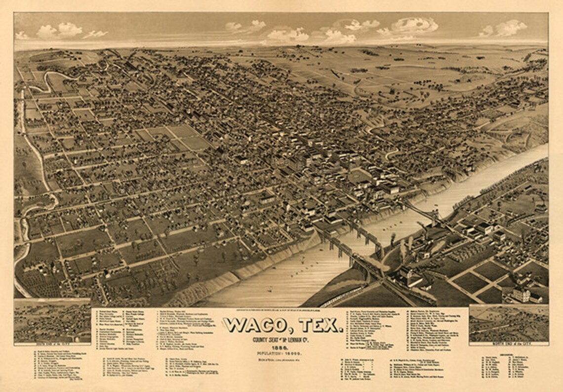 Map of Waco Texas County Seat of Mclennan Cy. 1886. Vintage - Etsy