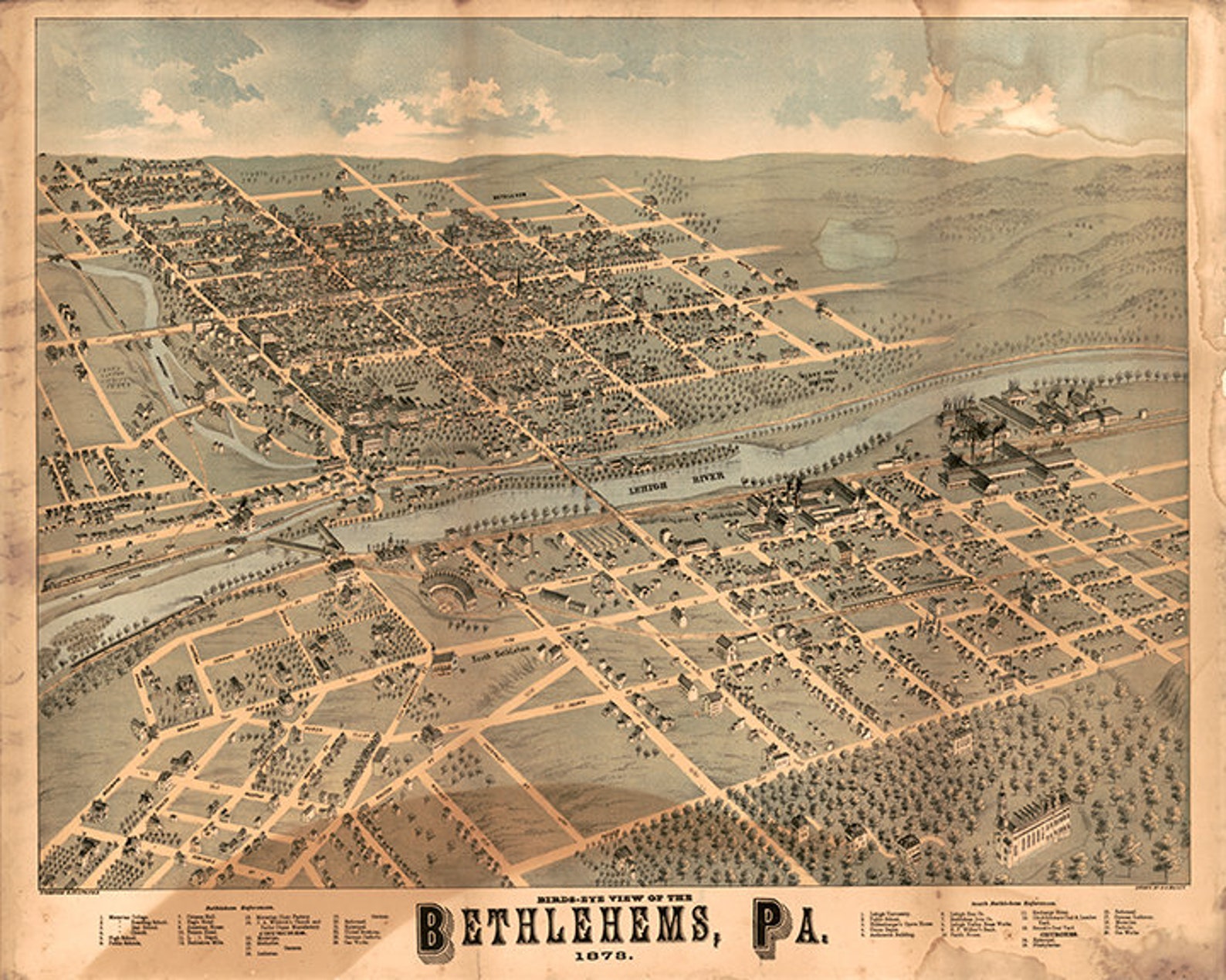 Map of Bethlehem Lehigh and Northampton County Pennsylvania - Etsy
