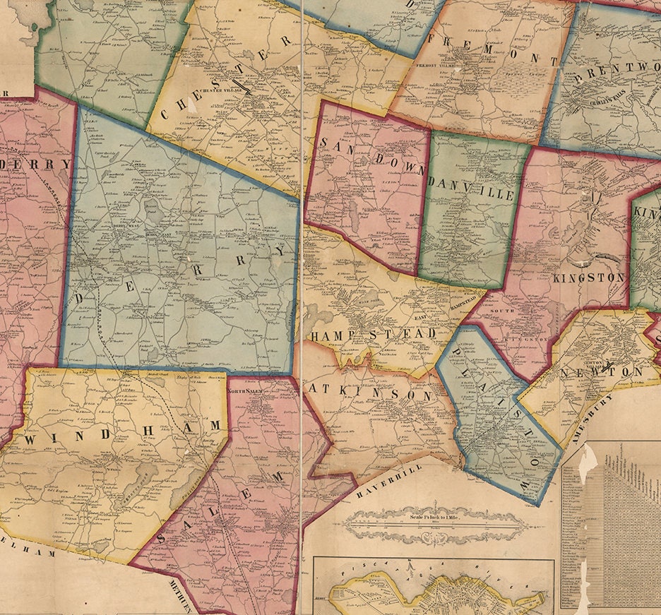 Map of Rockingham Co. New Hampshire 1857. Vintage Restoration - Etsy