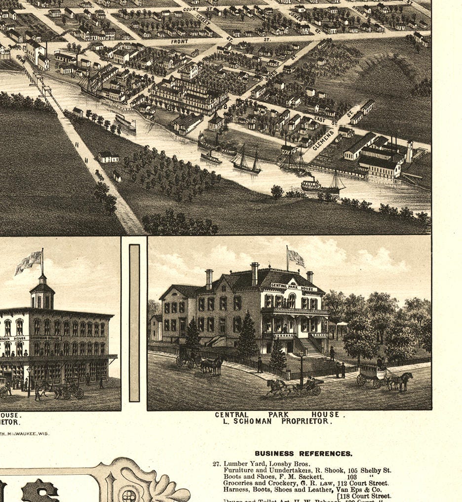 Map of Mt. Clemens, Macomb County, Michigan (MI) 1881. Vintage ...