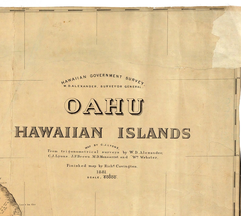 Map of Oahu, Hawaiian Islands, 1881. Restoration Hardware Home Deco ...