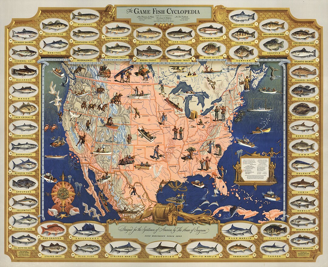 Game Fish Cyclopedia Map of the United States and Neighboring Waters ...