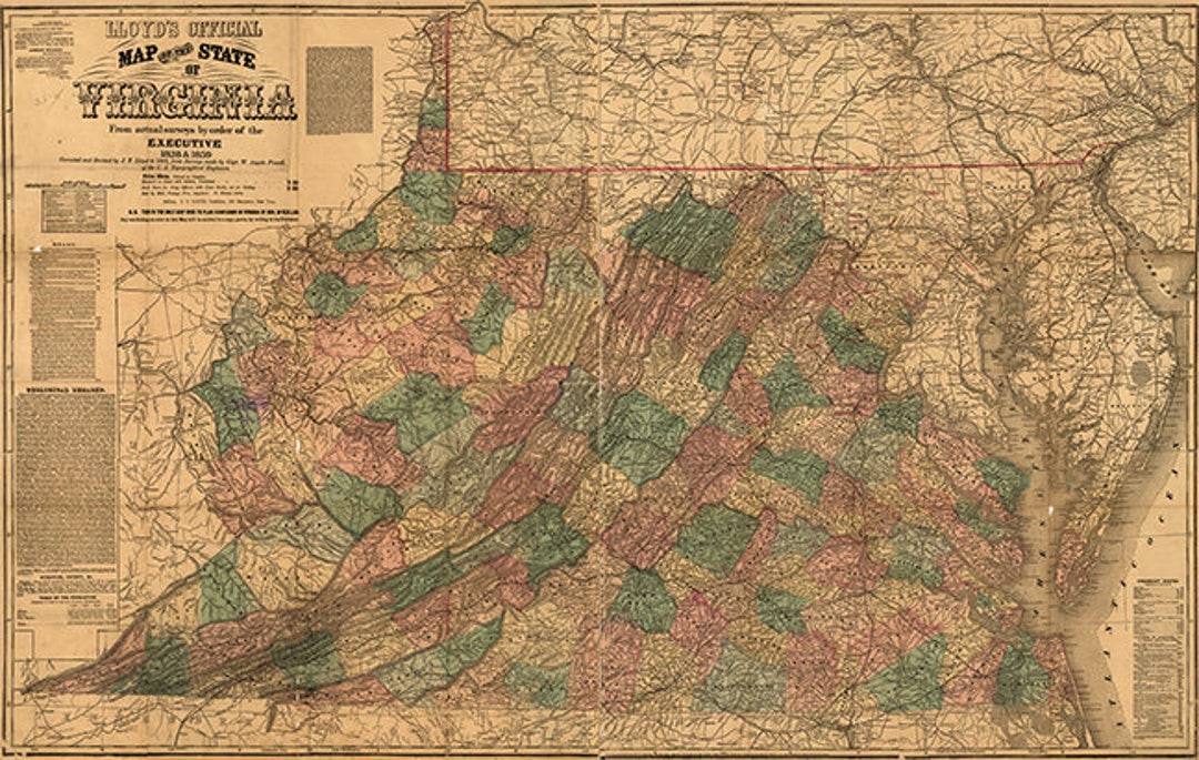 Map of Virginia 1828 & 1859 From Lloyd's. Vintage Restoration Hardware ...