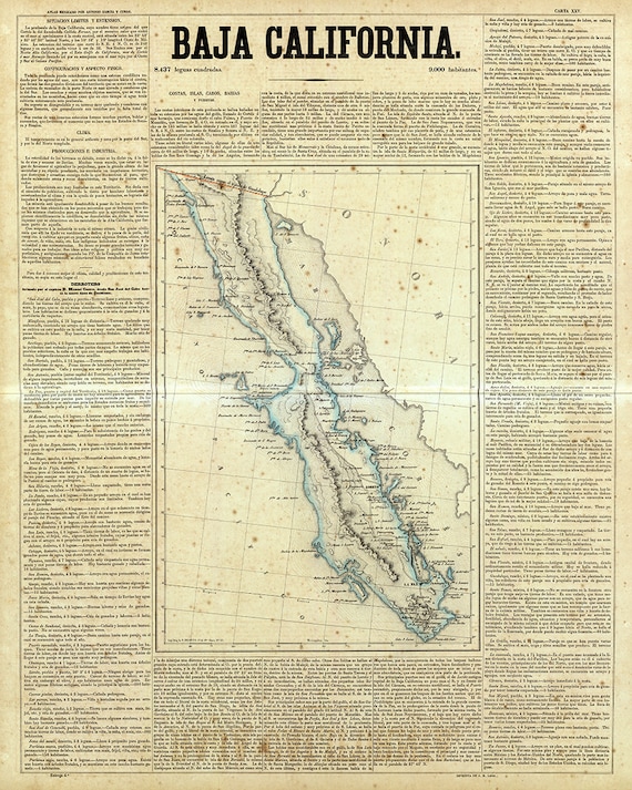 Map of Baja California Mexico 1858. Vintage restoration | Etsy