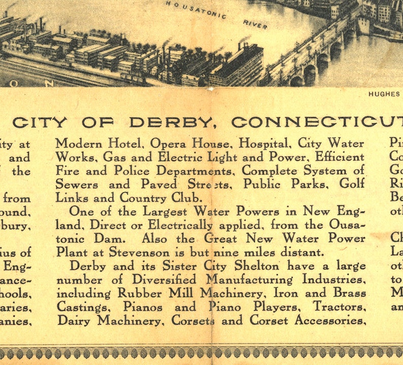 Map of Derby, New Haven County, Conn., Connecticut CT 1920. Vintage Home Old Wall Reproduction ...