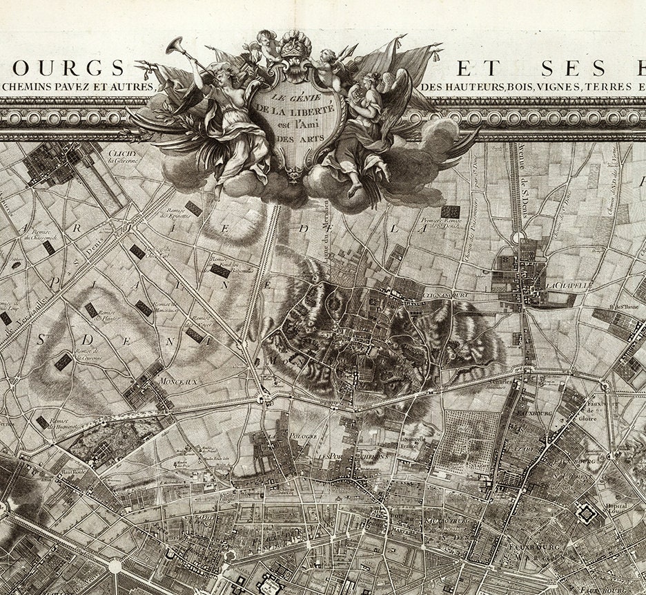 Map of Paris, France, 1795. Restoration Hardware Home Deco Style Old ...