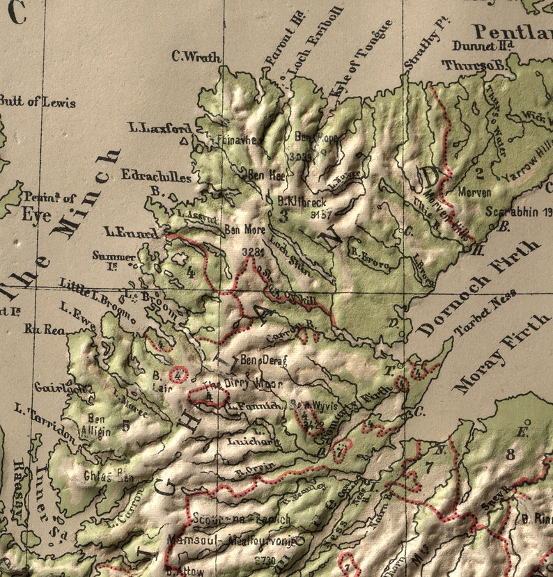 Map of Scotland, 1880. Vintage Home Deco Style Old Wall Reproduction ...