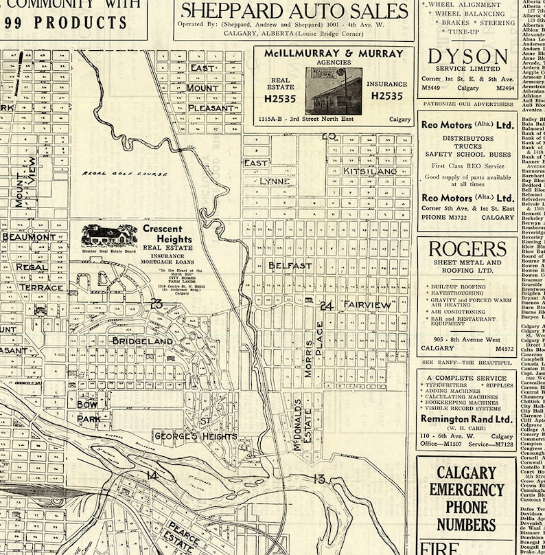 Map of Calgary Alberta Canada in 1950. Restoration Hardware | Etsy