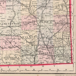 Map of Kansas State. 1881 Vintage Home Deco Style Old Wall Reproduction ...