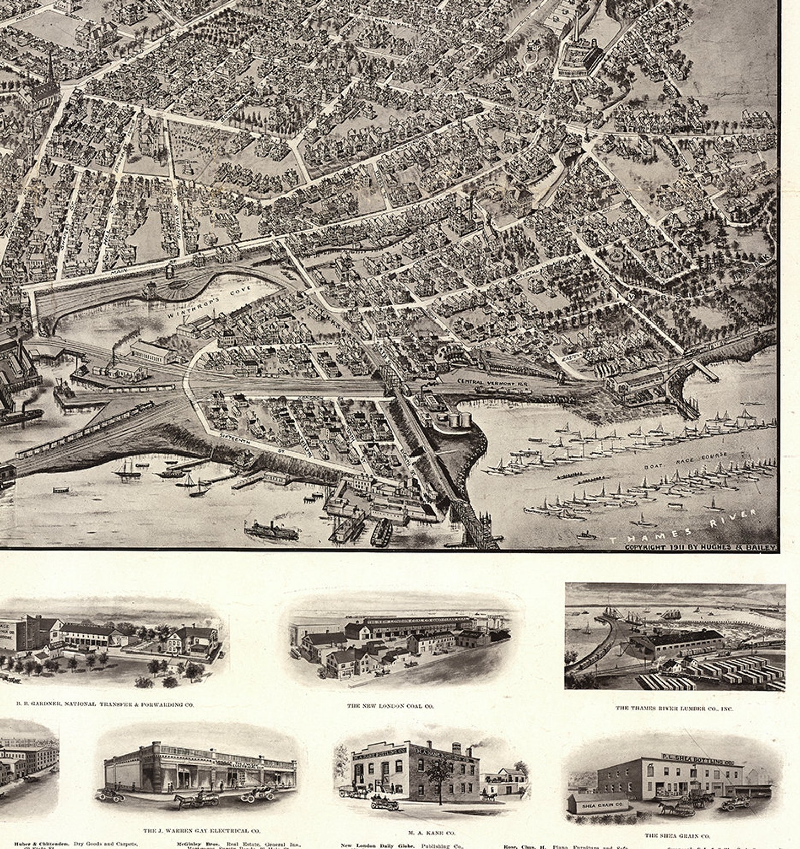 Map of New London New London Co Conn. Connecticut CT 1911. | Etsy