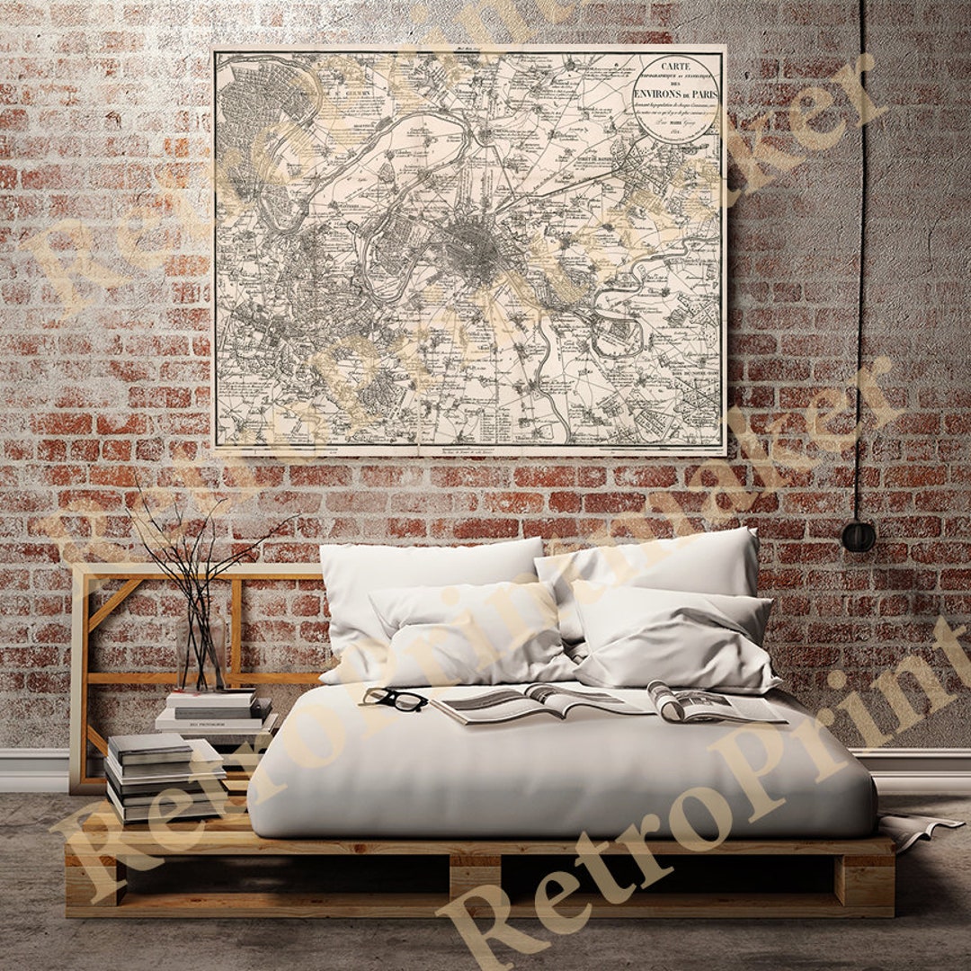 Map of Paris, France, 1832. Restoration Hardware Home Deco Style Old ...