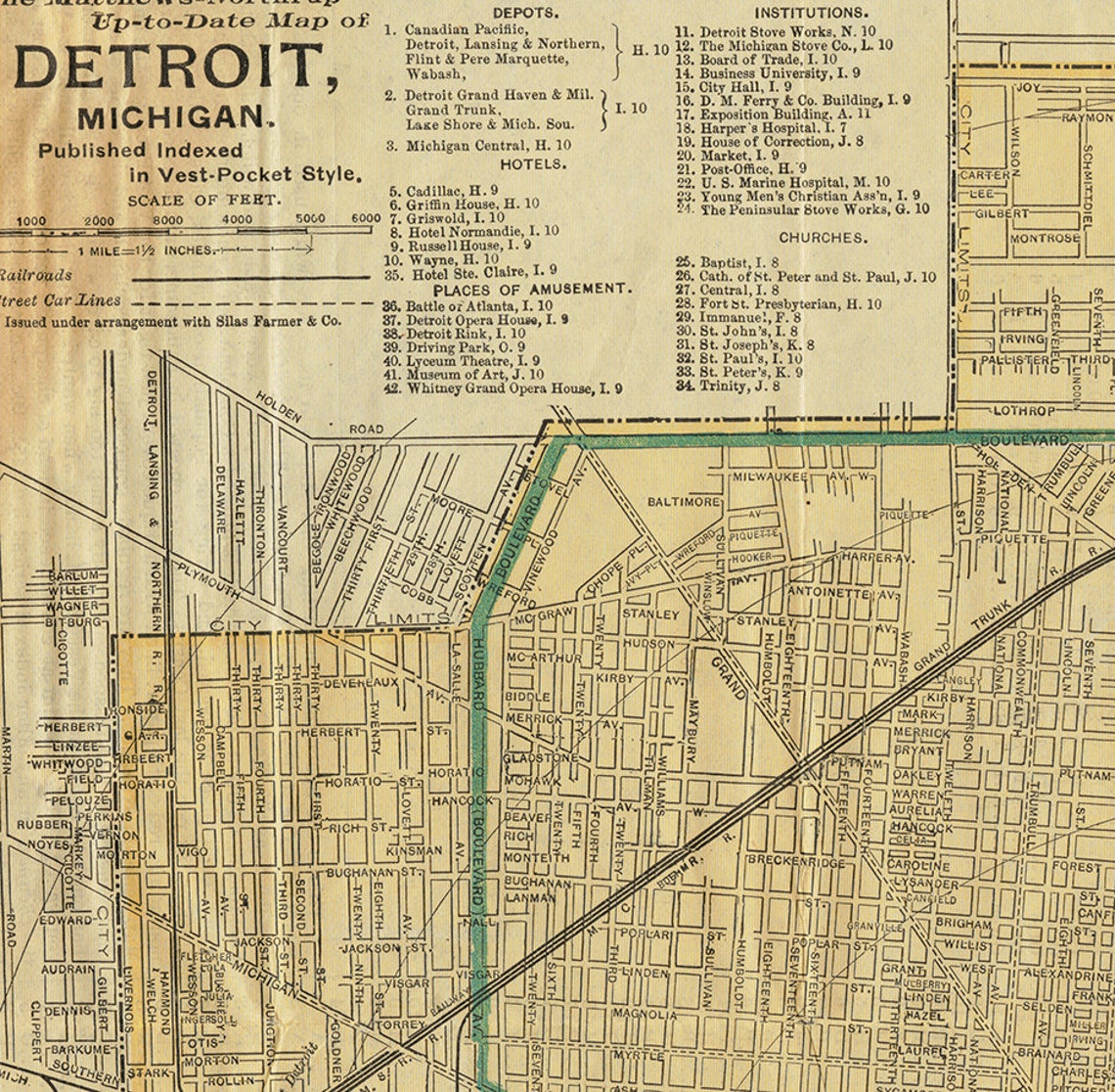 Map of the Detroit Michigan MI 1895. Restoration Hardware - Etsy