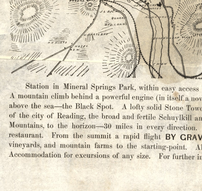 Map of Mt. Penn Gravity Railroad of Reading, Pa. Vintage Home Décor ...