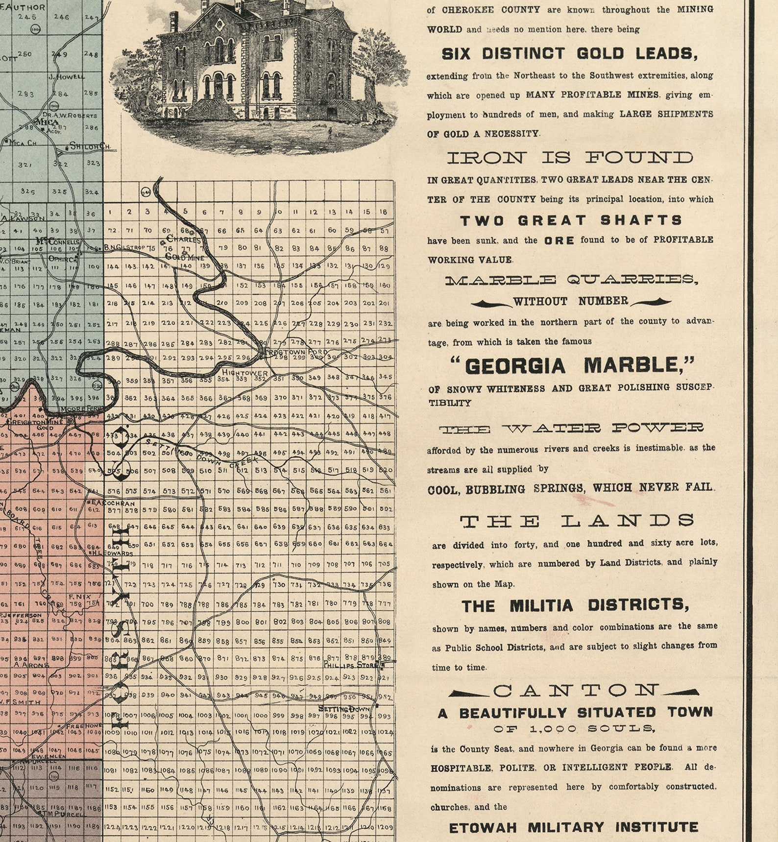Map of Cherokee County Georgia. 1895. Vintage Restoration | Etsy