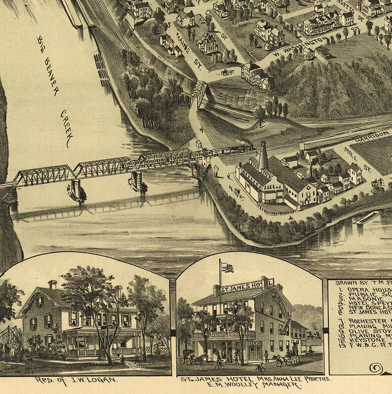 Map of Rochester Beaver Co. Pennsylvania. 1900. Restoration - Etsy