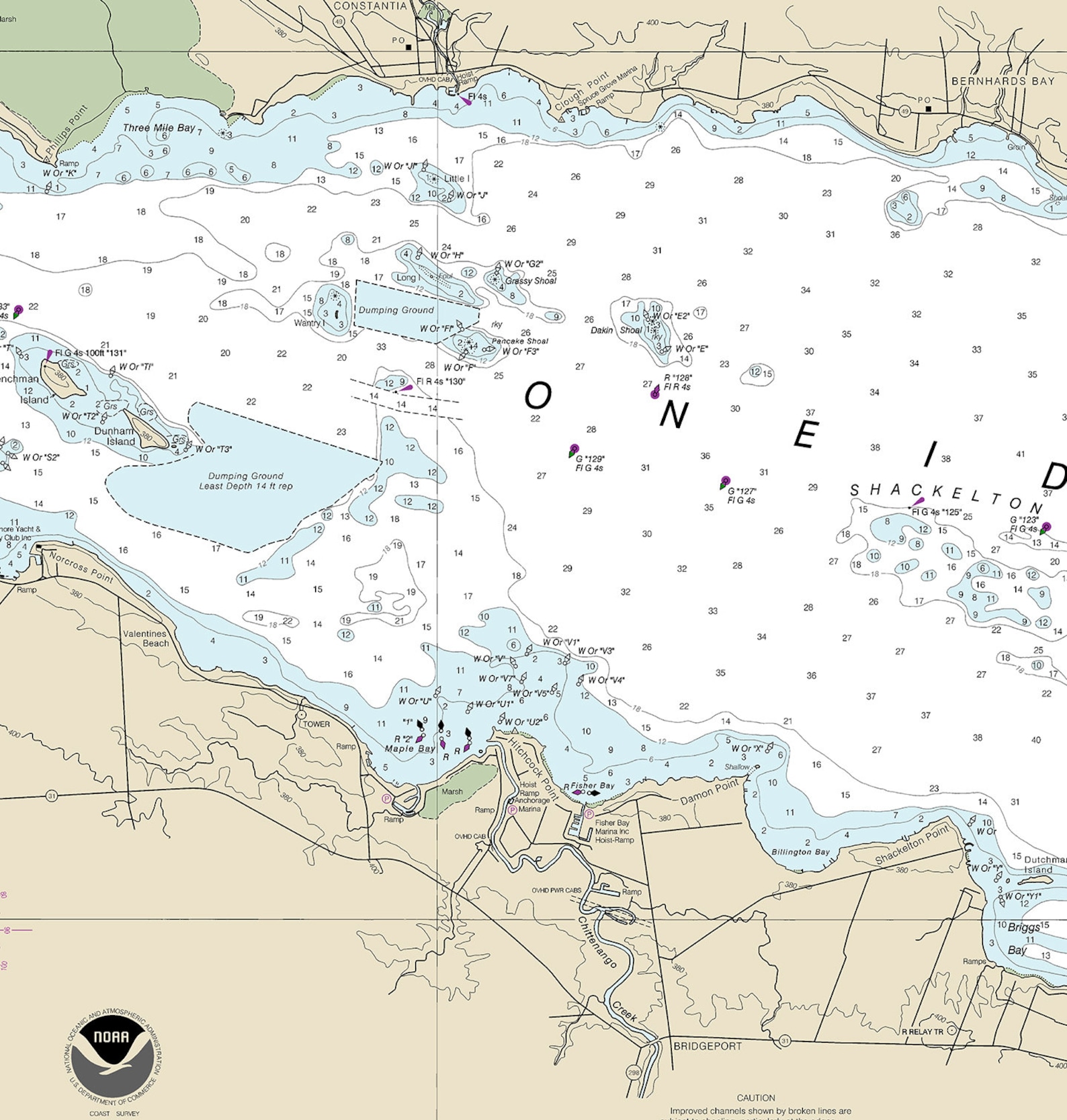 Oneida Lake Nautical Chart • NOAA 14788 • Lock 22 to Lock 23 • Upstate ...