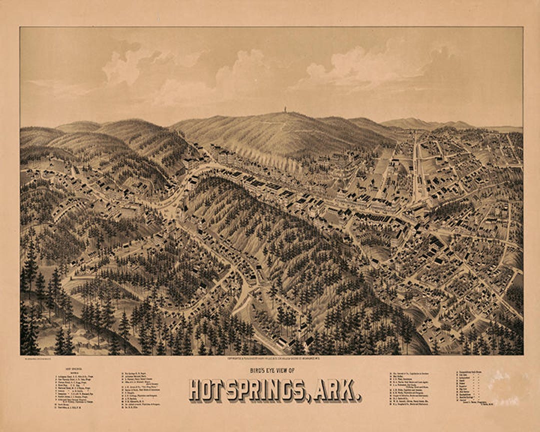 Map of Hot Springs, Ouachita Mountains, Arkansas, AK., 1888. Vintage ...