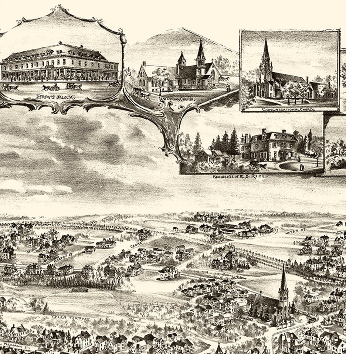 Map of Newton Centre Massachusetts 1897. Vintage Home Deco | Etsy