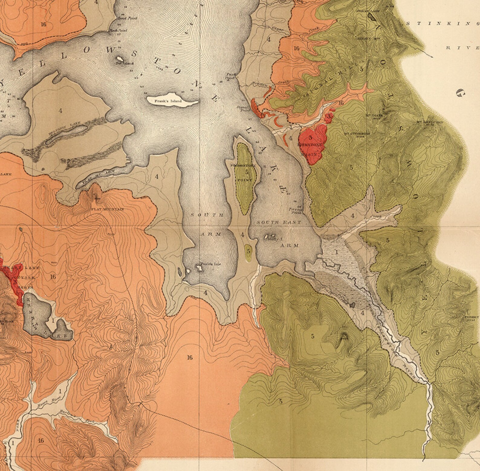 Geological Map of the Yellowstone National Park, 1878. Vintage ...
