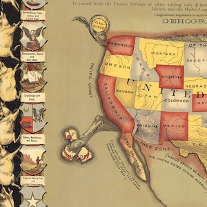 Map of U.S. Porcineograph Pig ,united States Shaped Like Hog, 1876 ...