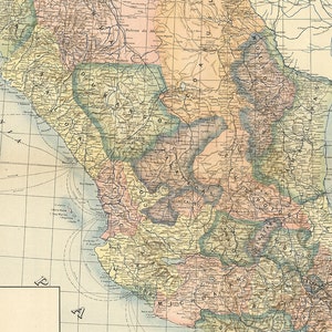 Map of Mexico, Carta General De La Republica Mexicana 1900. Restoration ...
