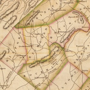 Map of Bucks County, Pennsylvania, PA 1831. Vintage Home Deco Style Old ...